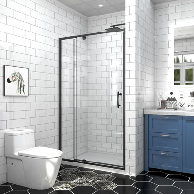 Dilon 38-42" Wide X 71" High Pivot Semi-Frameless Shower Door With Clear Glass | Wayfair